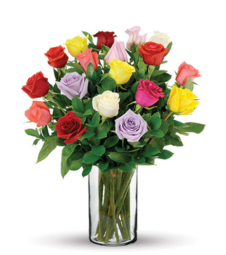 12 Multi-Color Long-Stem Roses Bouquet | Blooms Today